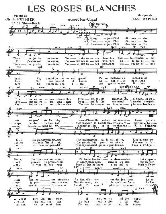 Partitions accordéon | partitions Les roses blanches à télécharger en PDF