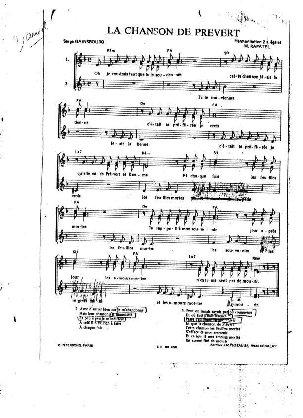 Partitions accordéon | partitions La chanson de Prévert à télécharger ...
