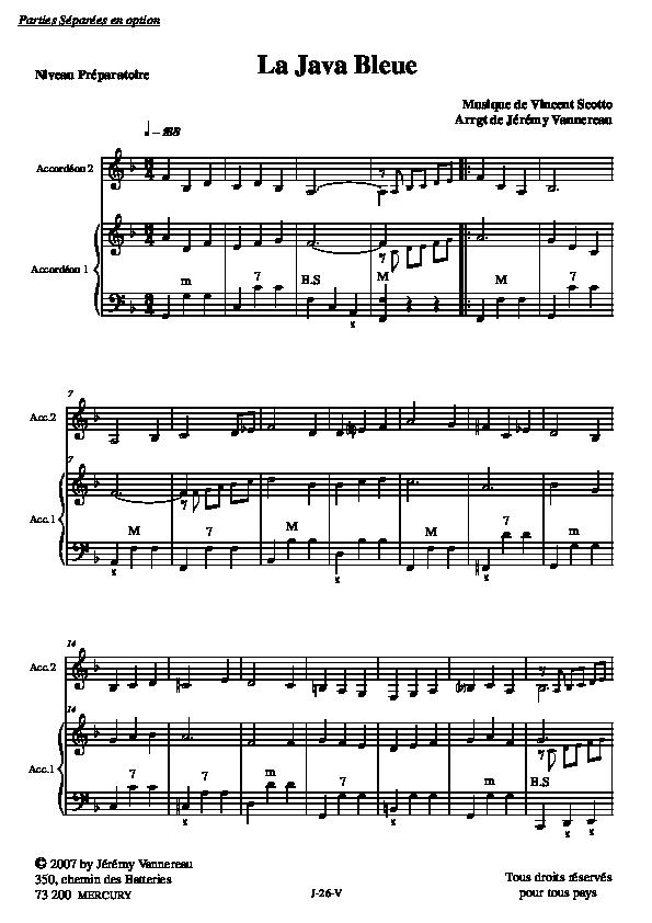 Partitions accordéon | partitions la java bleue à télécharger en PDF