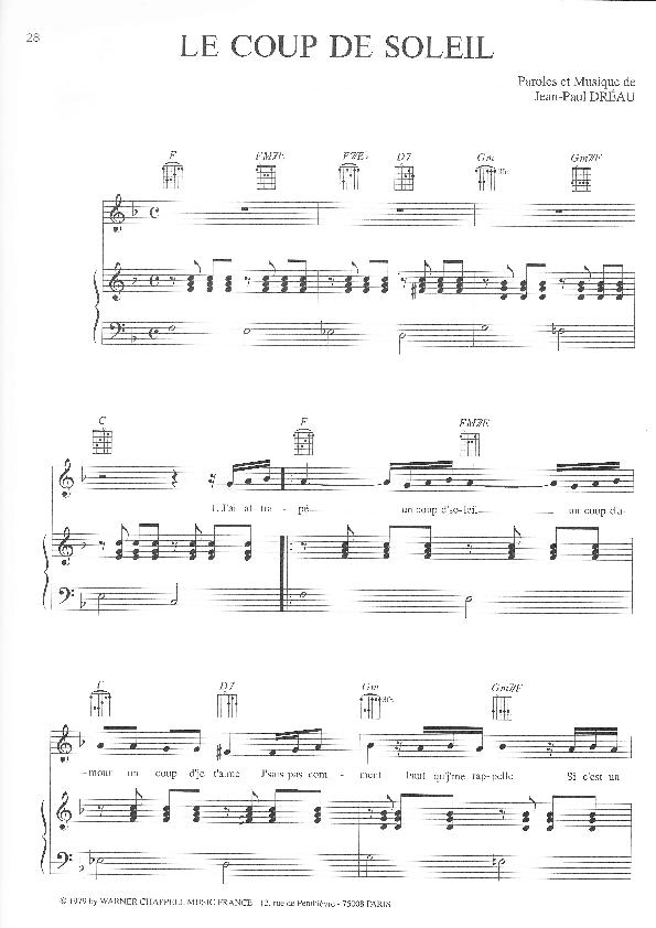 Partitions accordéon | partitions Le Coup de Soleil à télécharger en PDF