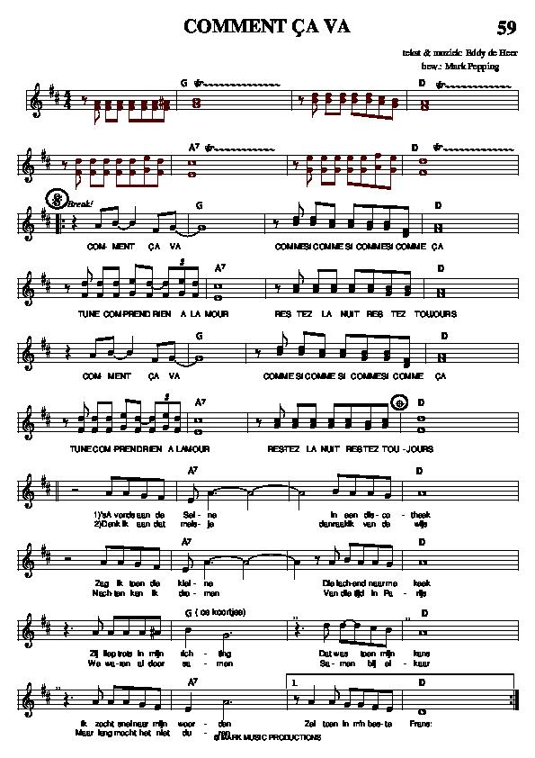 Partitions accordéon | partitions comment ça va à télécharger en PDF