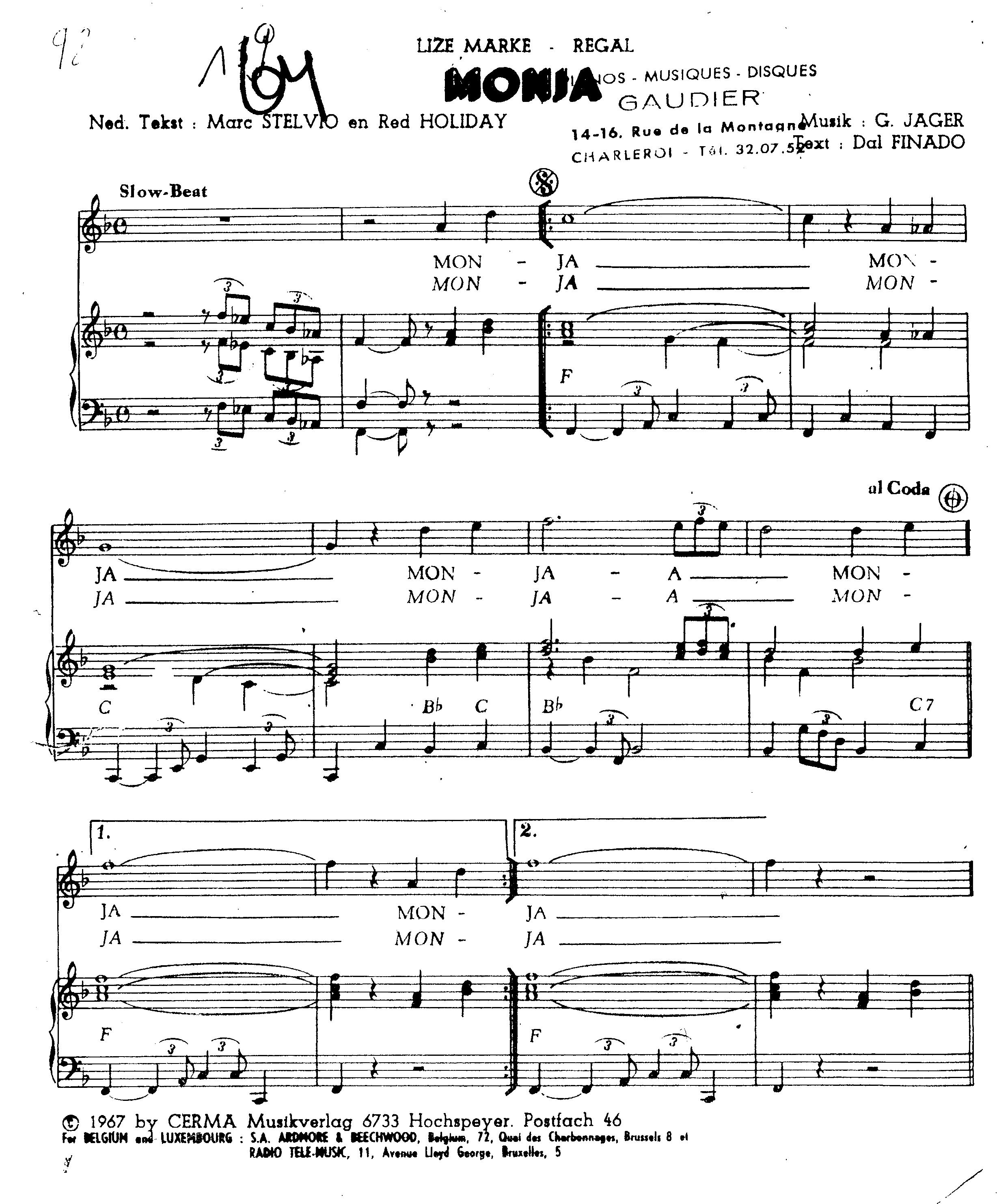 Partitions accordéon | partitions Monia à télécharger en PDF